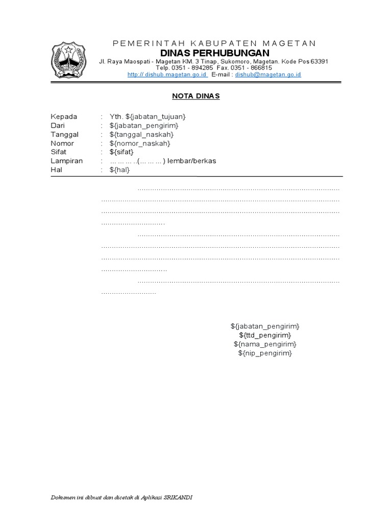 Template Nota Dinas Dishub | PDF