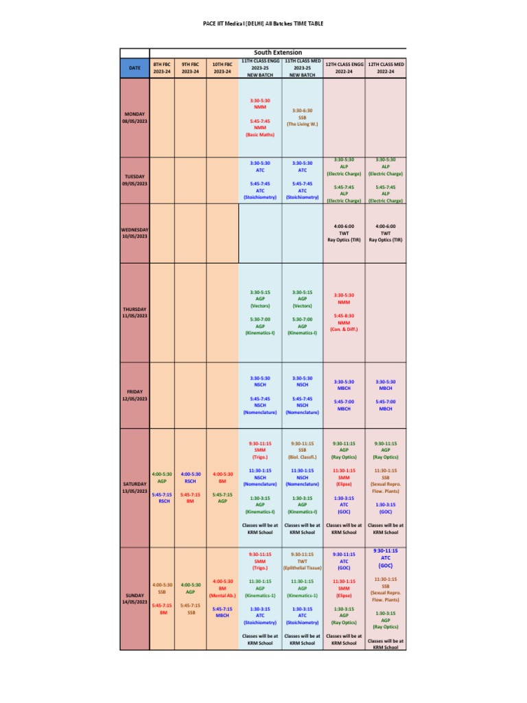 Final Time Table W.E.F. 08.05.2023 Till 14.05.2023 SOUTH EX PDF | PDF
