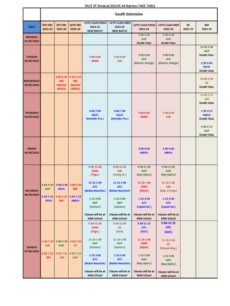 Delhi-Final Time Table 01.05.2023 Till 07.05.2023 PDF | PDF