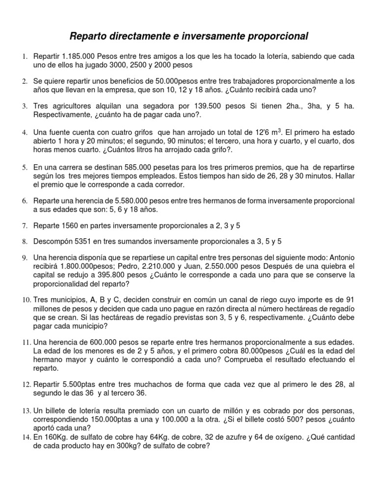 Reparto Directamente e Inversamente Proporcional | PDF
