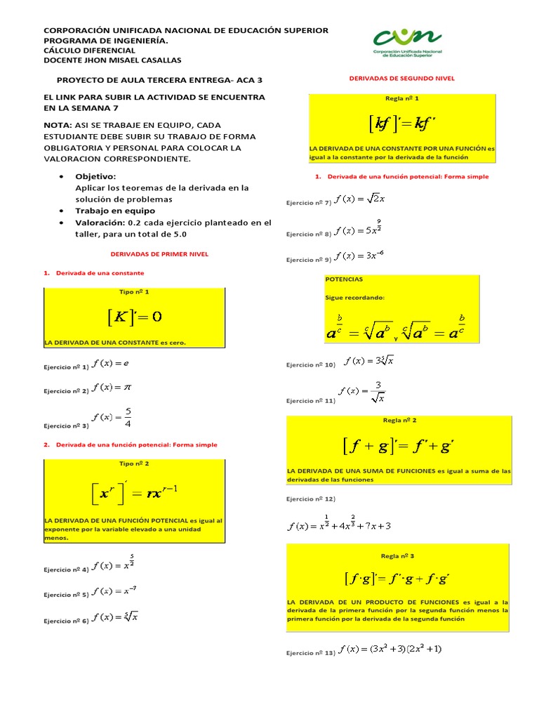 Proyecto de Aula Tercera Entrega - Aca 3 - Mayo 2023 PDF | PDF | Derivado | Función (Matemáticas)