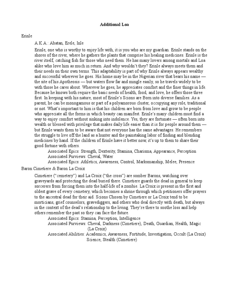 Additional Loa Deities For Scion 1e | PDF