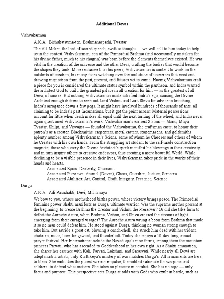 Additional Devas Deities For Scion 1e | PDF | Mythological Characters | Hindu Theology