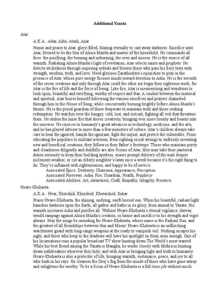 Additional Yazata Deities For Scion 1e | PDF | Zoroastrianism
