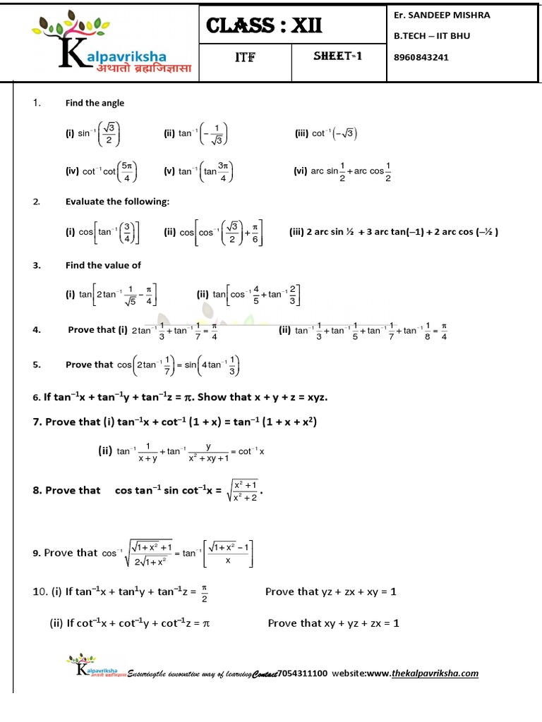 Itf - Sheet - 1 PDF | PDF | Equations | Algebra