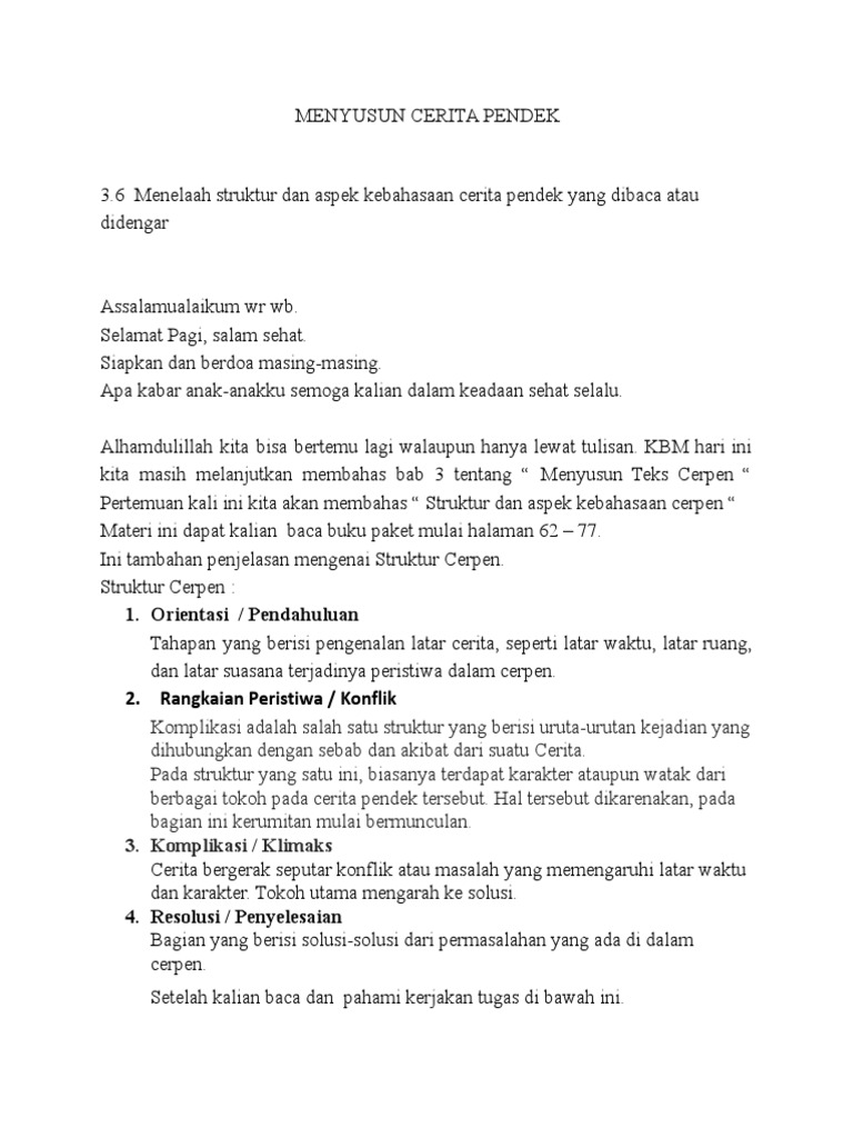 3.6 Menelaah Struktur Dan Aspek Kebahasaan Cerita Pendek PDF | PDF 3.6 Menelaah Struktur Dan Aspek Kebahasaan Cerita Pendek PDF | PDF