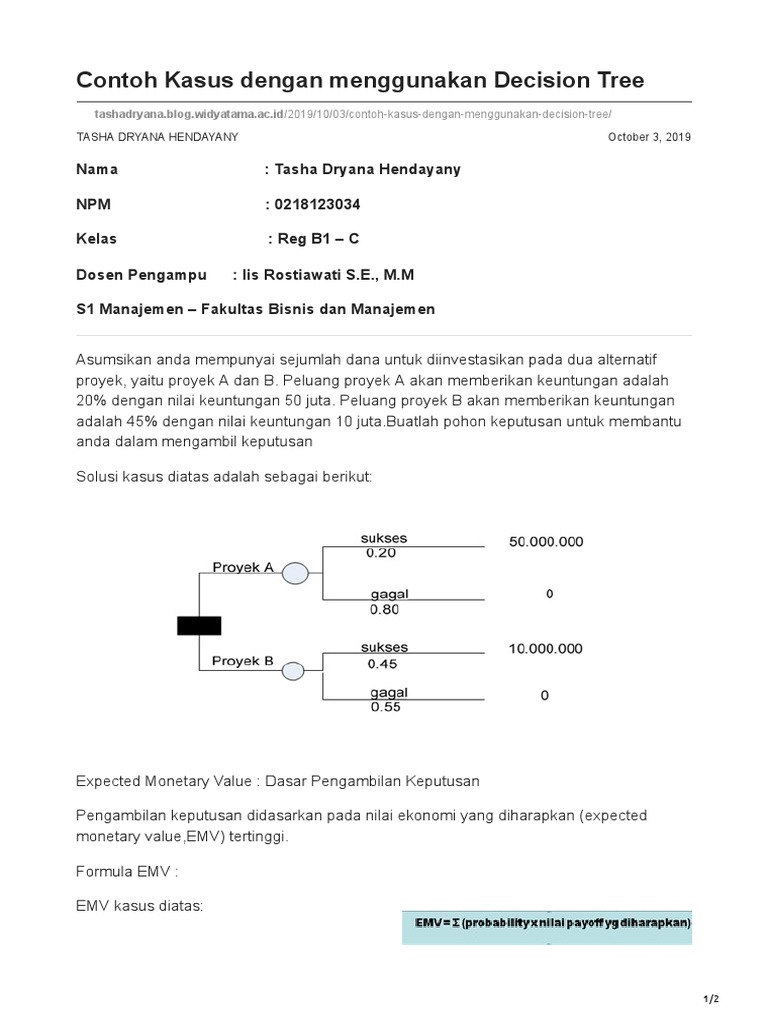 Tashadryana - Blog.widyatama - Ac.id-Contoh Kasus Dengan Menggunakan Decision Tree | PDF