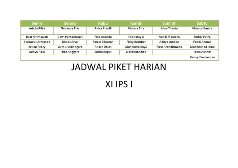 Jadwal Piket Harian | PDF