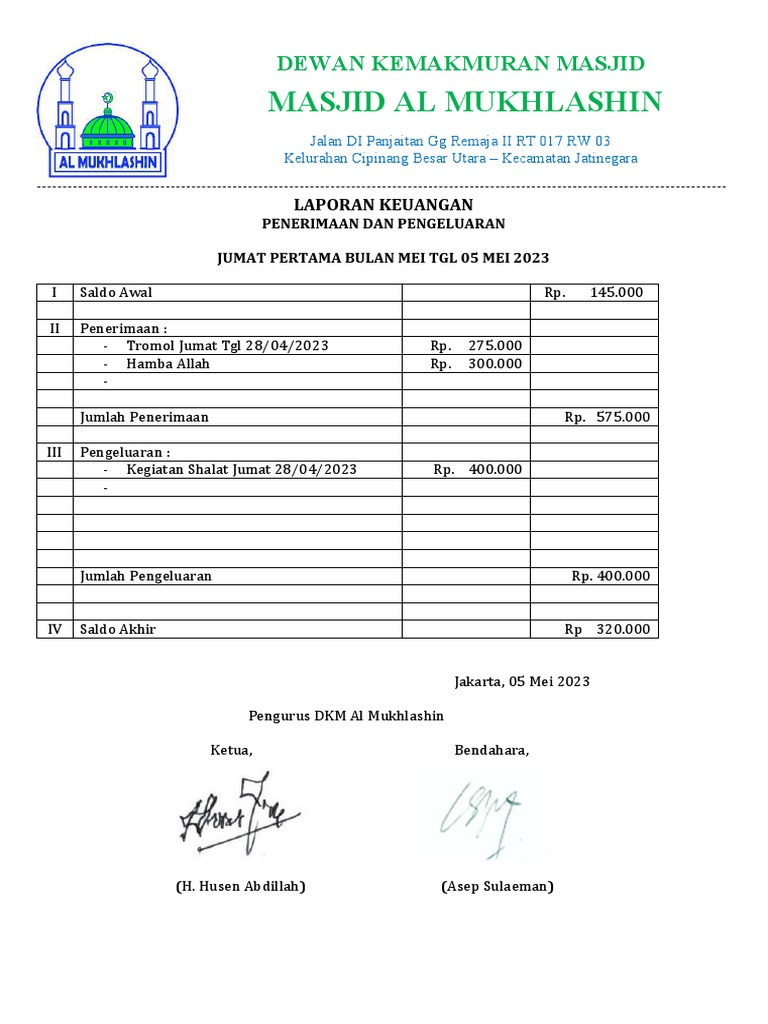 Laporan Keuangan Masjid Jumat Mei Ke 1 Pdf