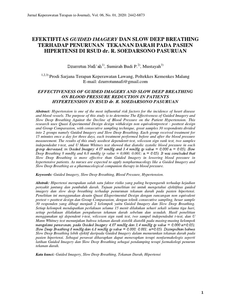 Efektifitas Guided Imagery Dan Slow Deep Breathing Terhadap Penurunan Tekanan Darah Pada Pasien ...