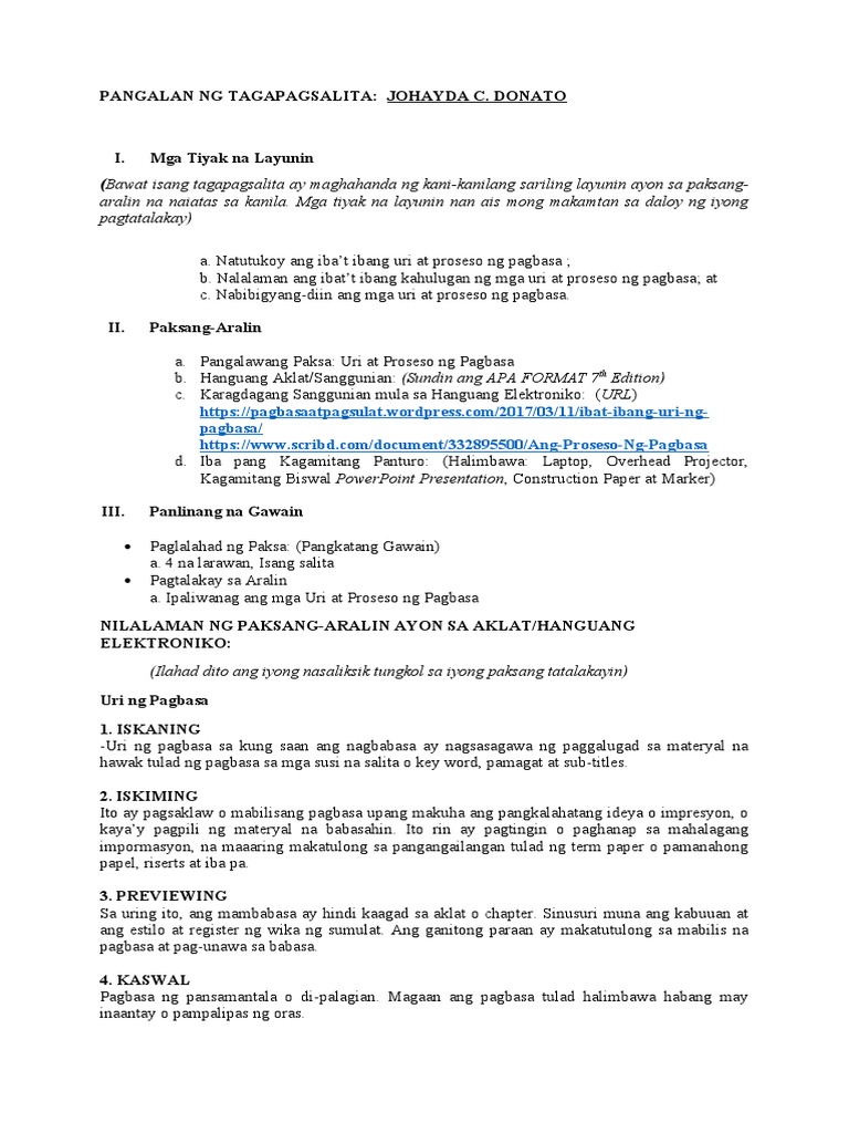 Mga Tiyak Na Layunin | PDF