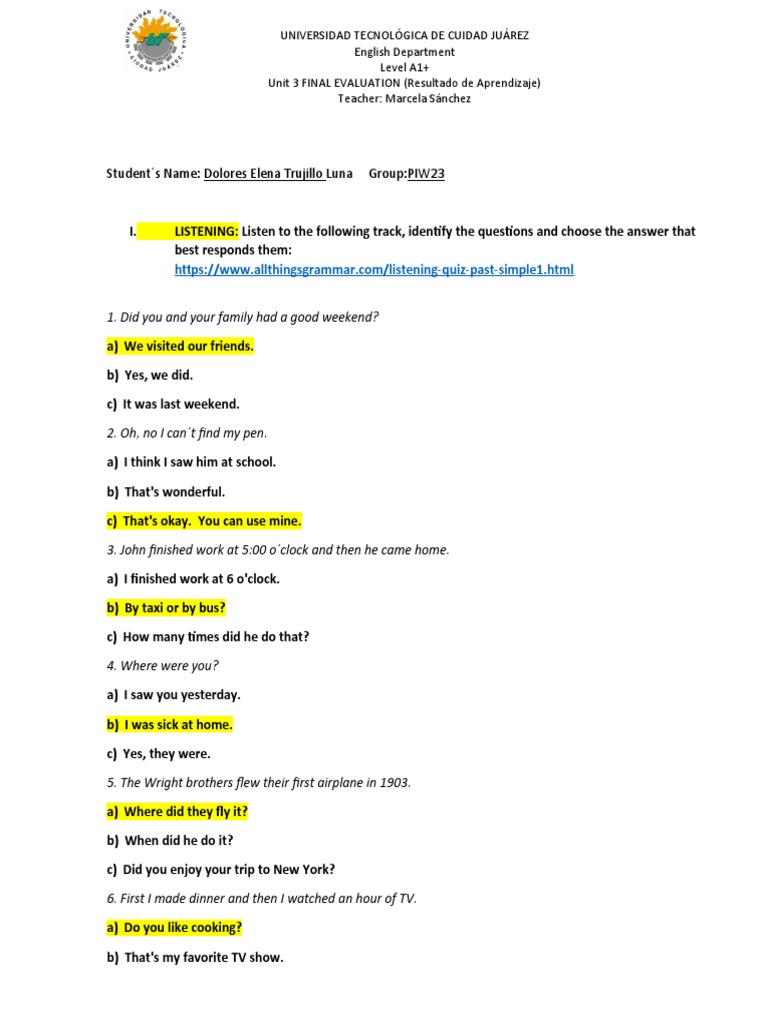 A1+ English Final Evaluation Guide | PDF | Foreign Language Studies