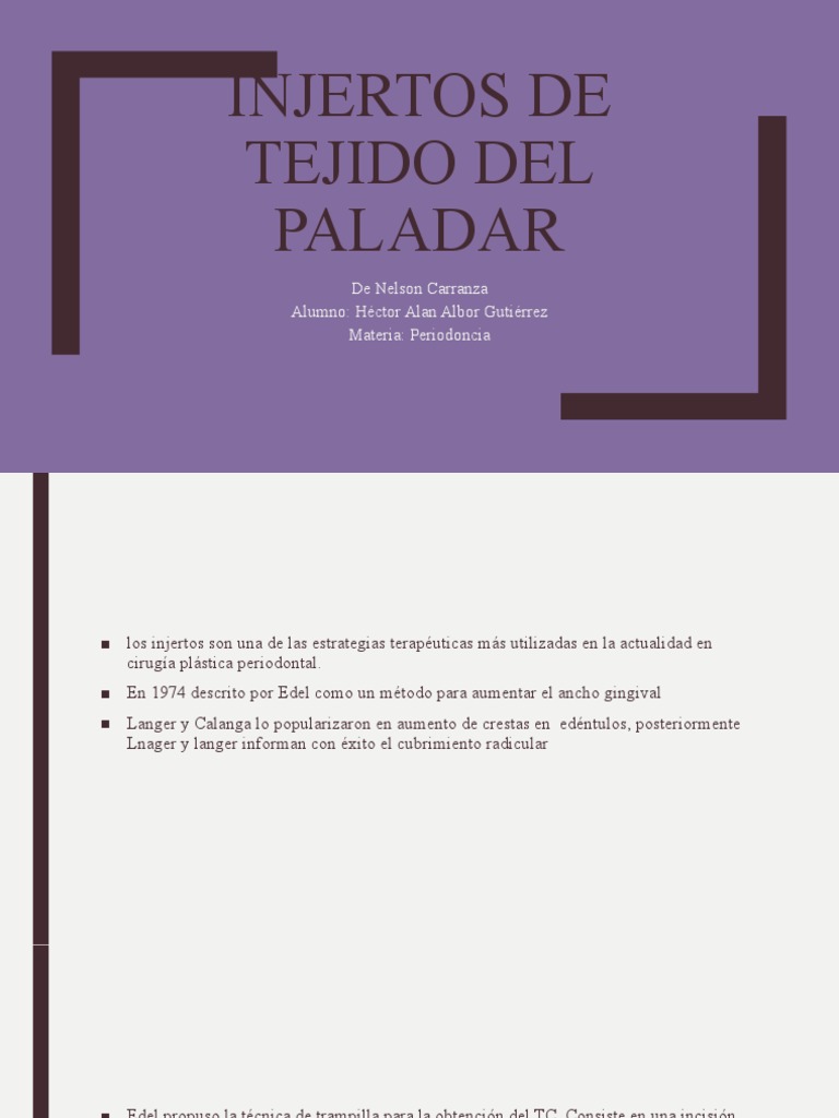 Injertos de Tejido Del Paladar Nelson Carranza | PDF | Epitelio | Hueso