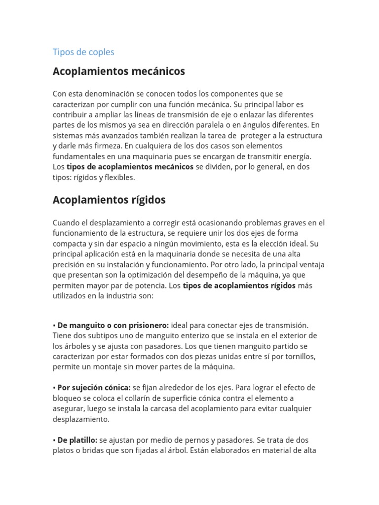 Tipos de Coples | PDF | Eje | Bienes manufacturados