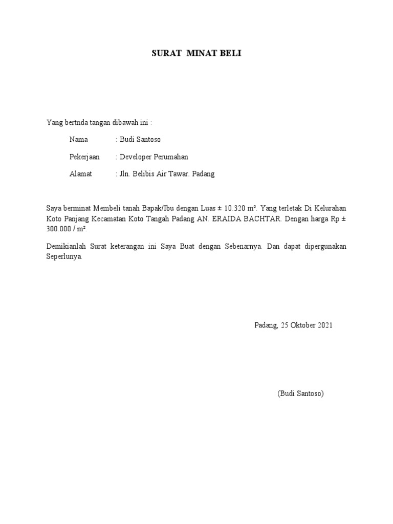 Surat Minat Beli. | PDF