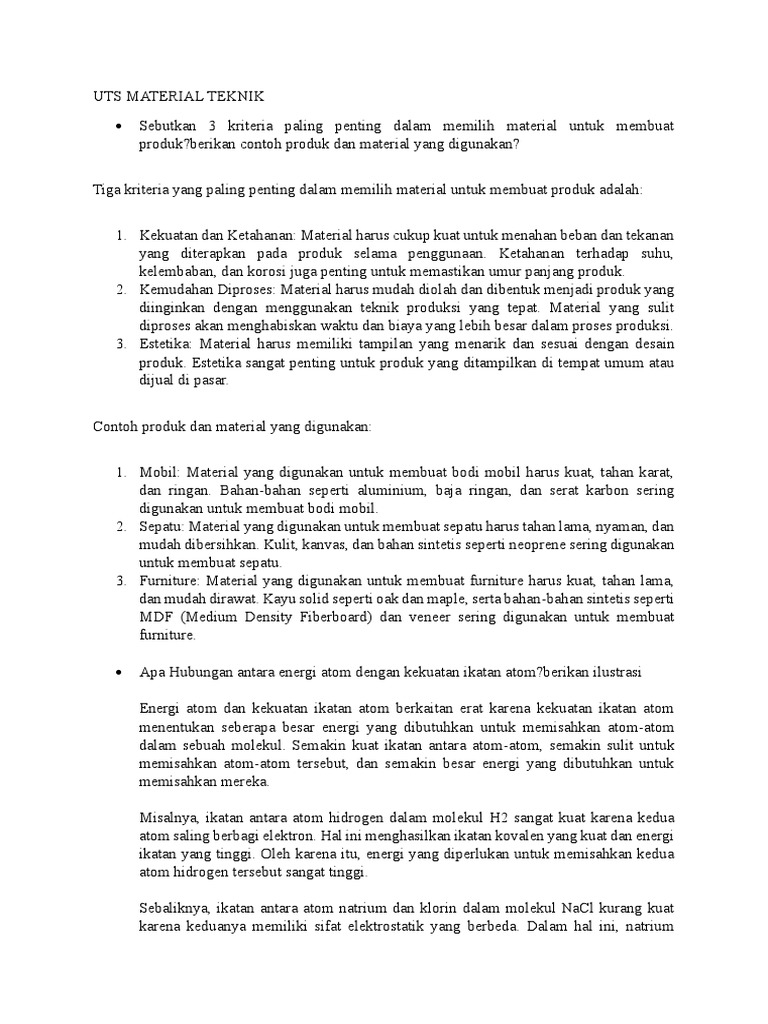 Uts Material Teknik | PDF | Sains & Matematika