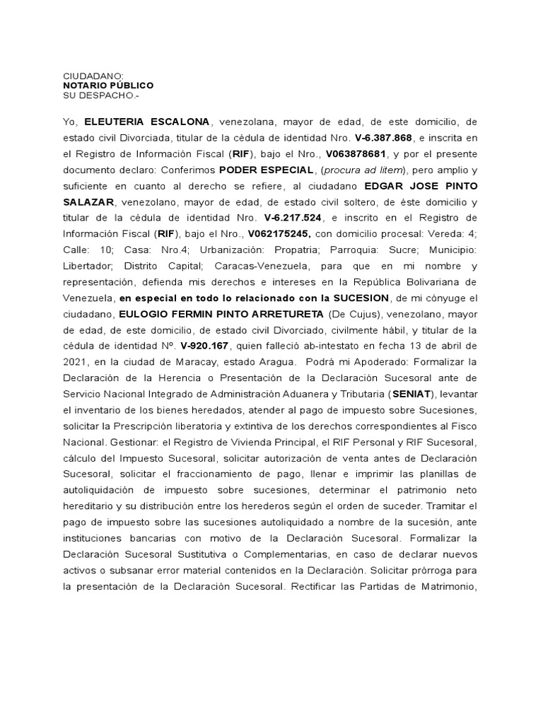 Poder Edgar Pinto Eleuteria II | PDF | Impuestos | Venezuela