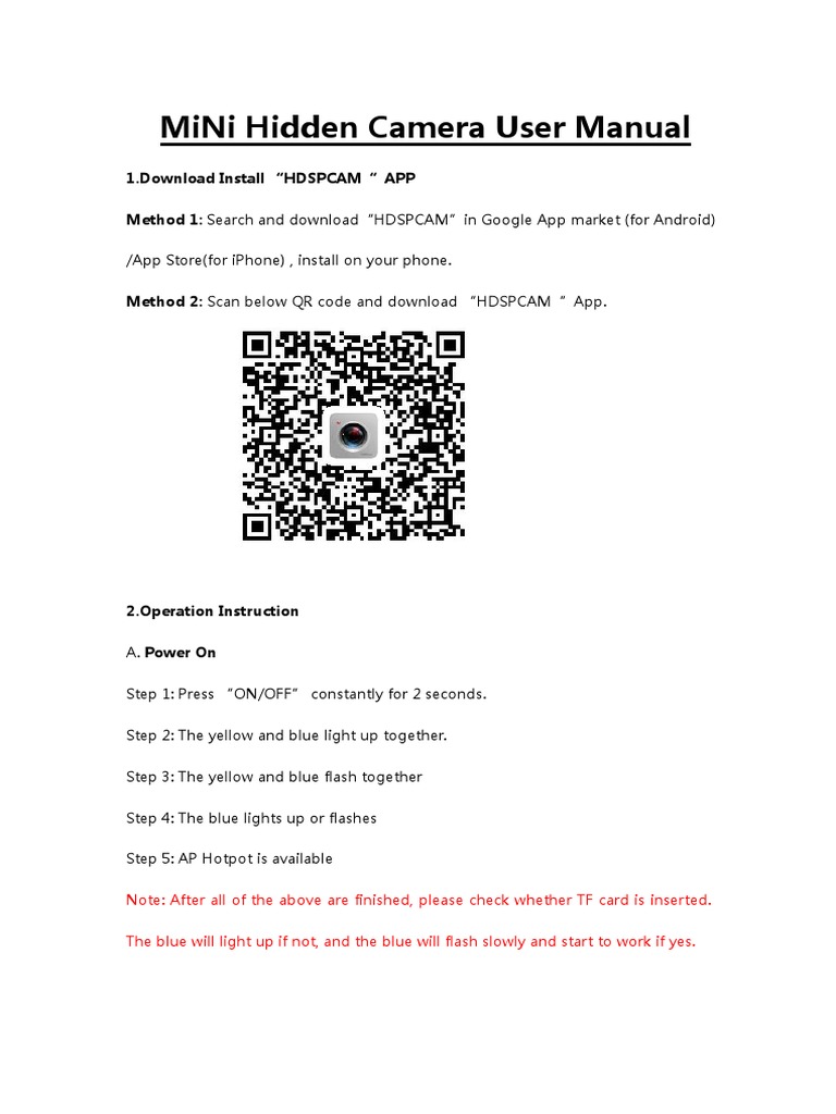 MiNi Hidden Camera User Manual Setup Guide | PDF | Wi Fi | Mobile App