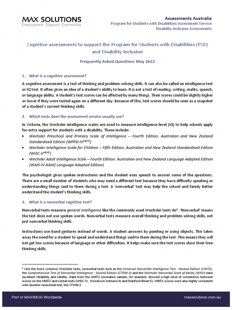 Nonverbal Cognitive Assessment FAQs 01062022 FINAL | PDF | Wechsler ...