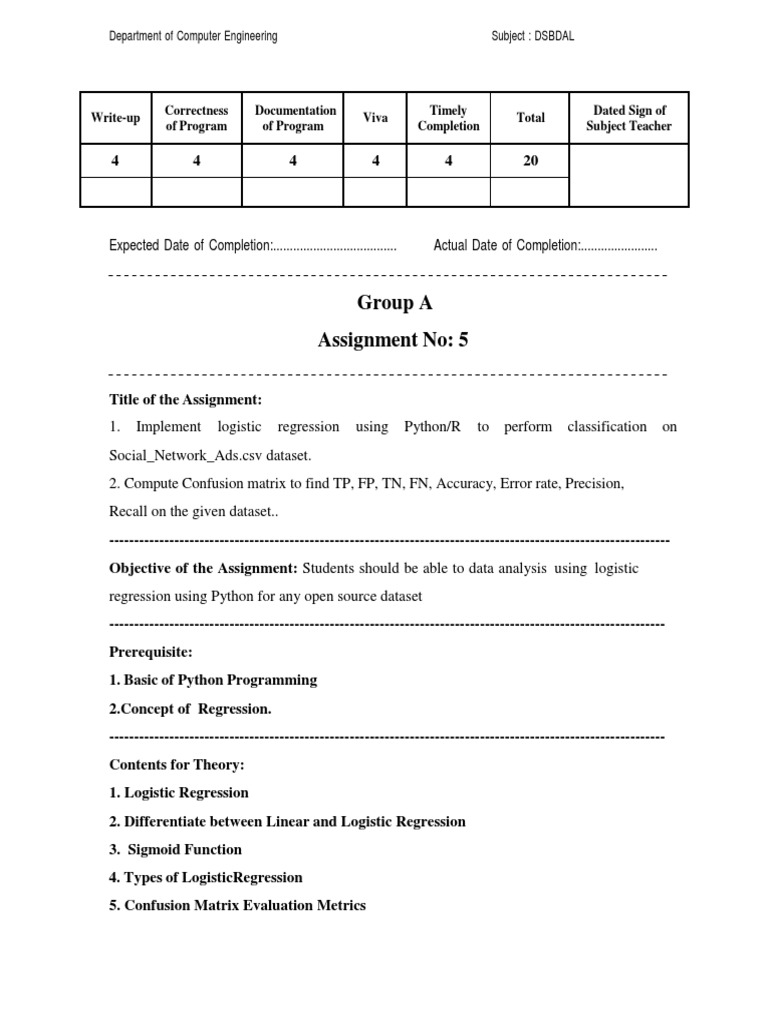 Part A Assignment - No - 5 PDF | PDF | Logistic Regression | Statistical Classification