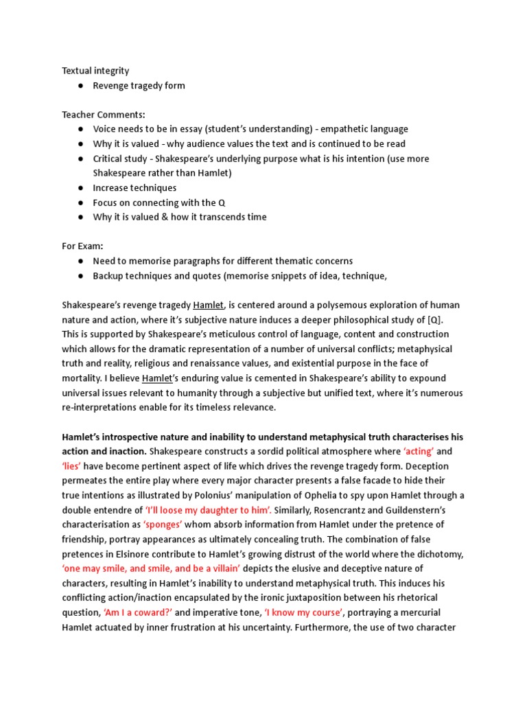 Paper 2 Module B - Trial Essay For Shakespeare Hamlet | PDF | Hamlet ...