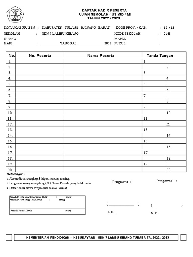 CONTOH DAFTAR HADIR SISWA | PDF