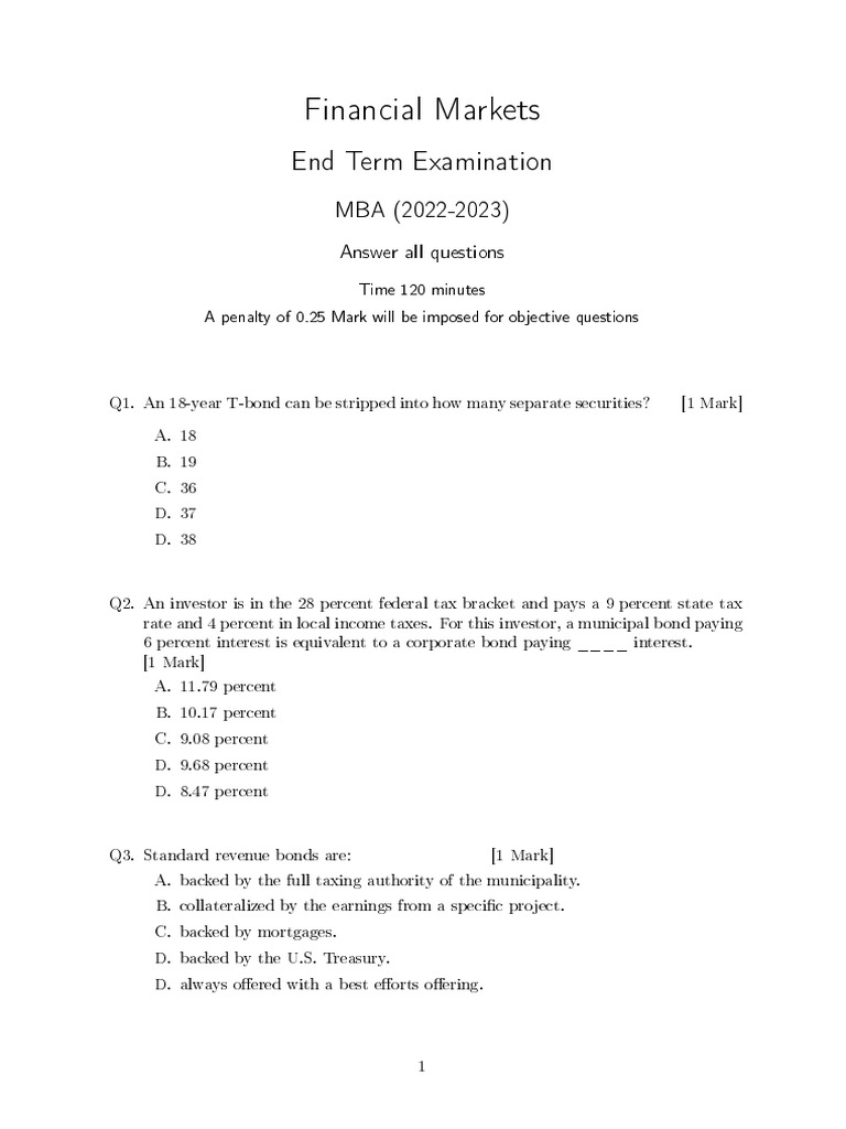 Financial Markets Exam | PDF | Bonds (Finance) | Interest