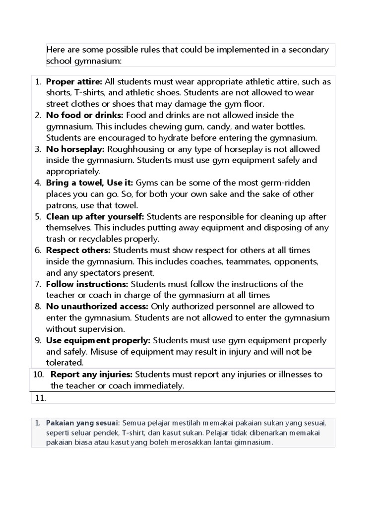 Essential Gym Rules for Students | PDF