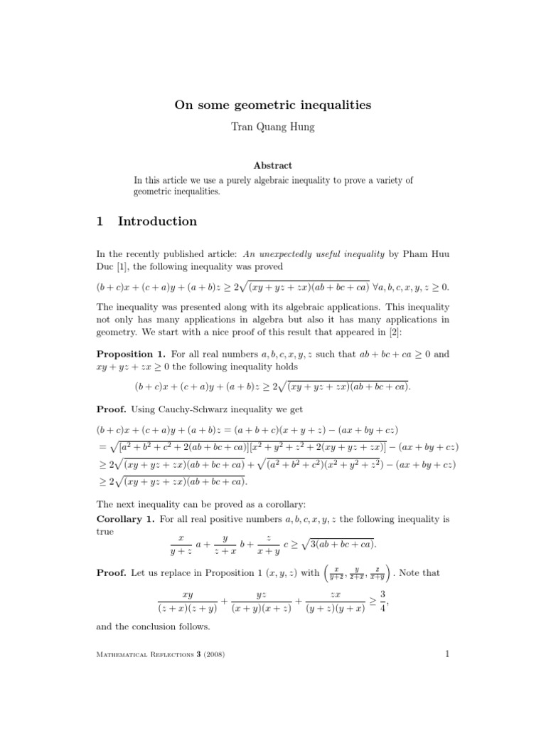 Geometric Inequalities - Tran Quang Hung - MR 2008 | PDF | Theorem ...