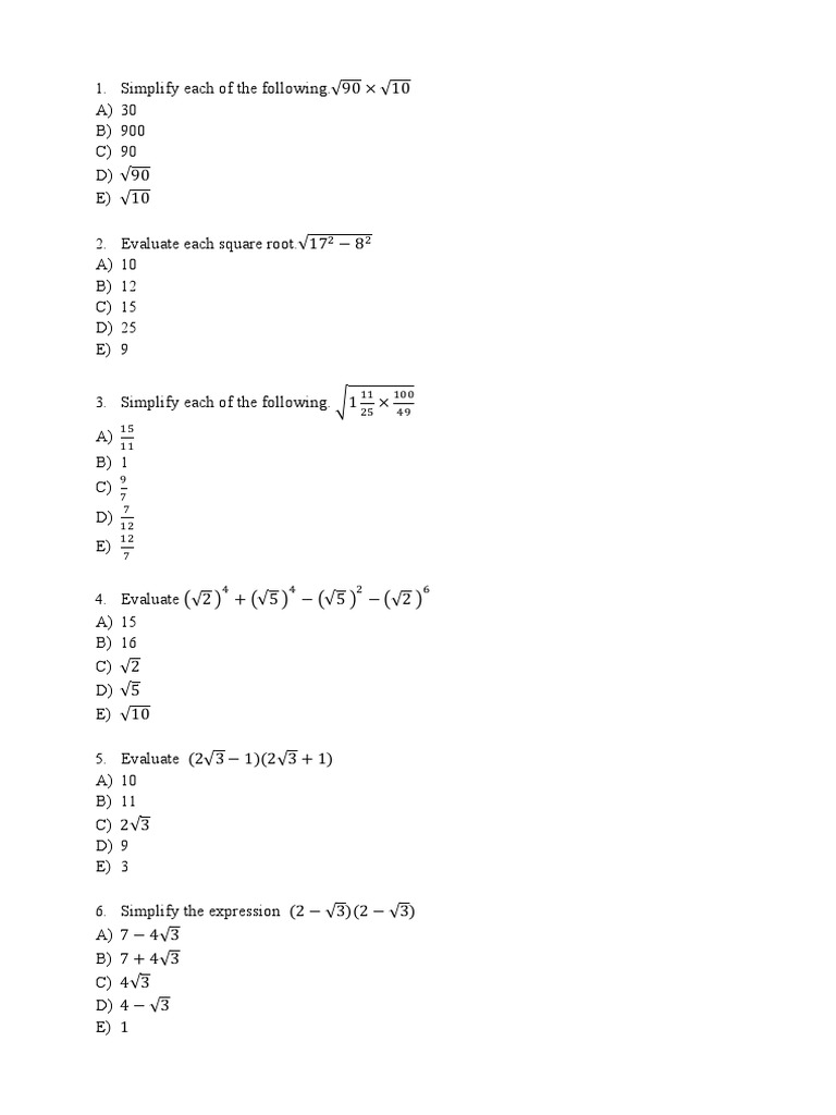 Math Problem Solutions and Simplifications | PDF