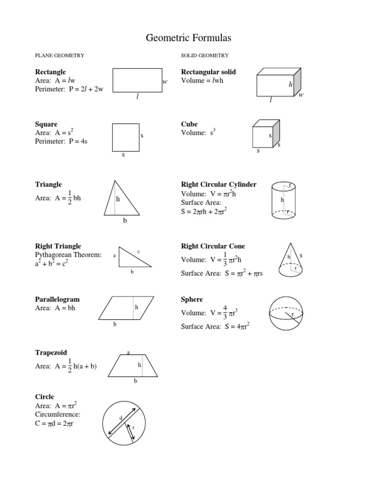 GEOMETRIC FORMULAS & CONVERSION FACTORS | PDF