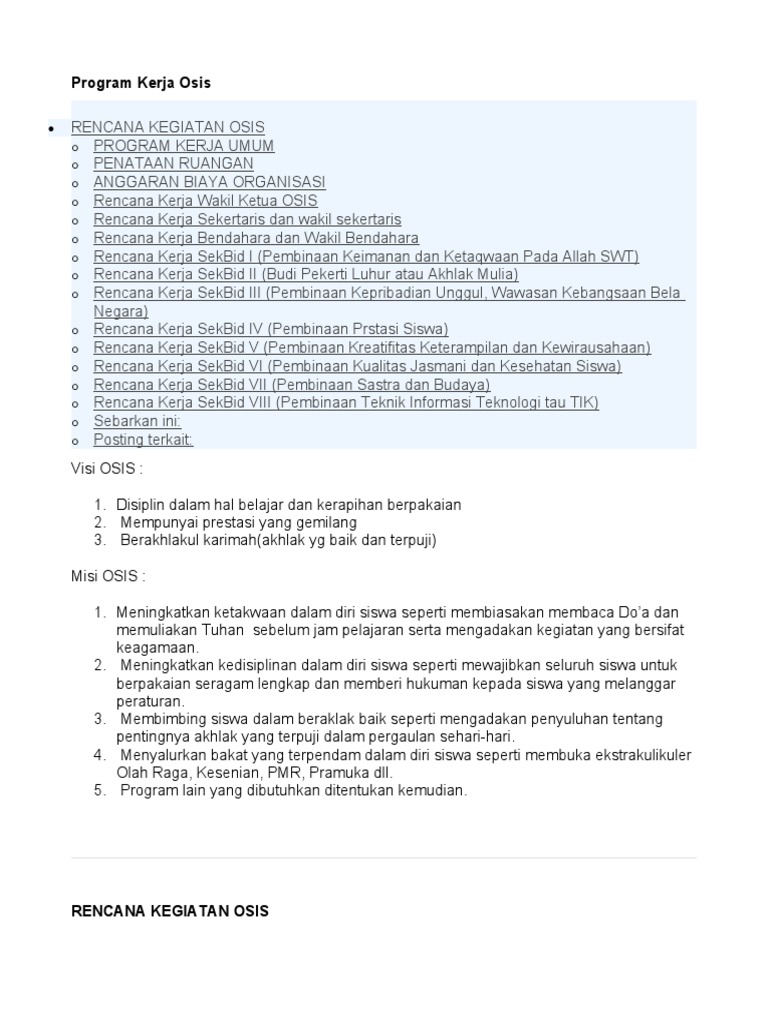 Contoh Program Kerja Osis | PDF