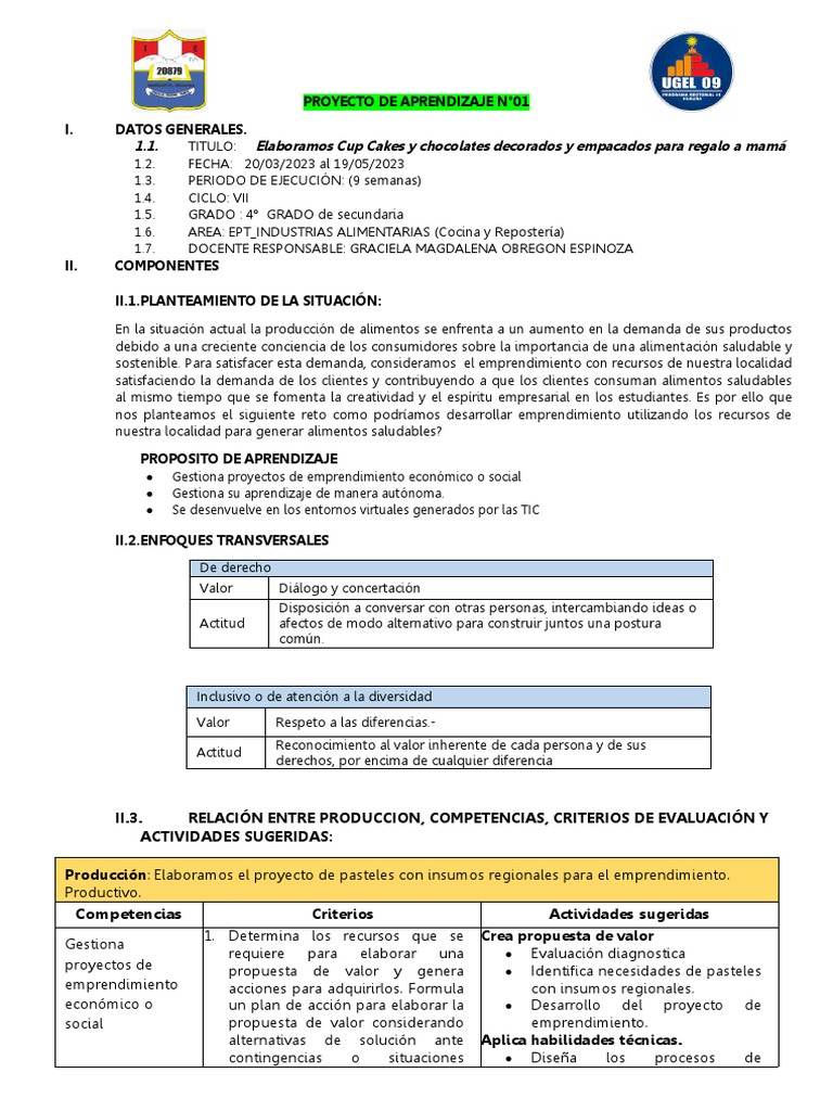 Proyecto #1 Ept 4° | PDF | Iniciativa empresarial | Aprendizaje