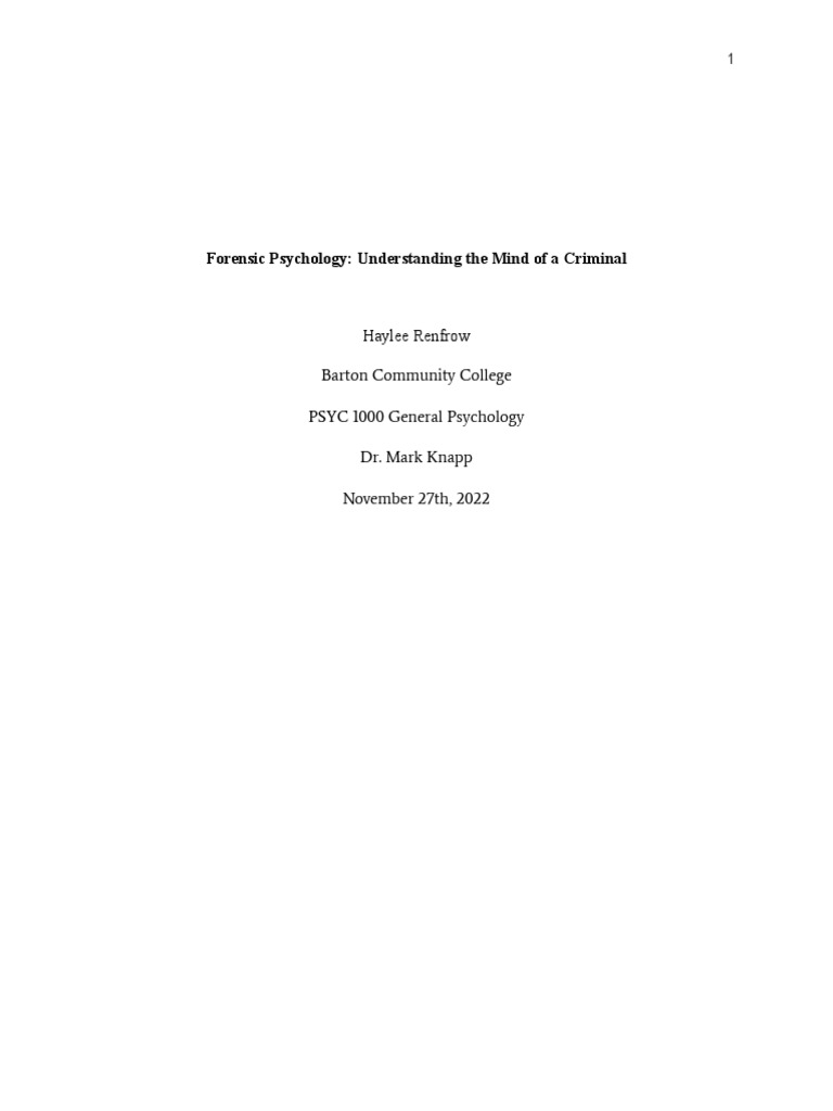 Forensic Psychology - Understanding The Mind of A Criminal | PDF ...