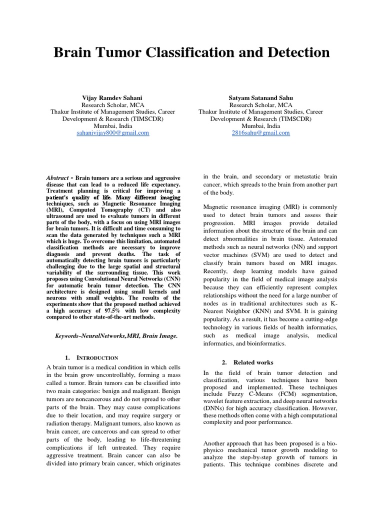 Brain Tumor Classification And Detection Pdf Pdf