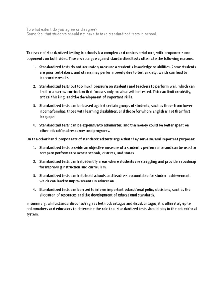 To What Extent Do You Agree or Disagree? Some Feel That Students Should ...