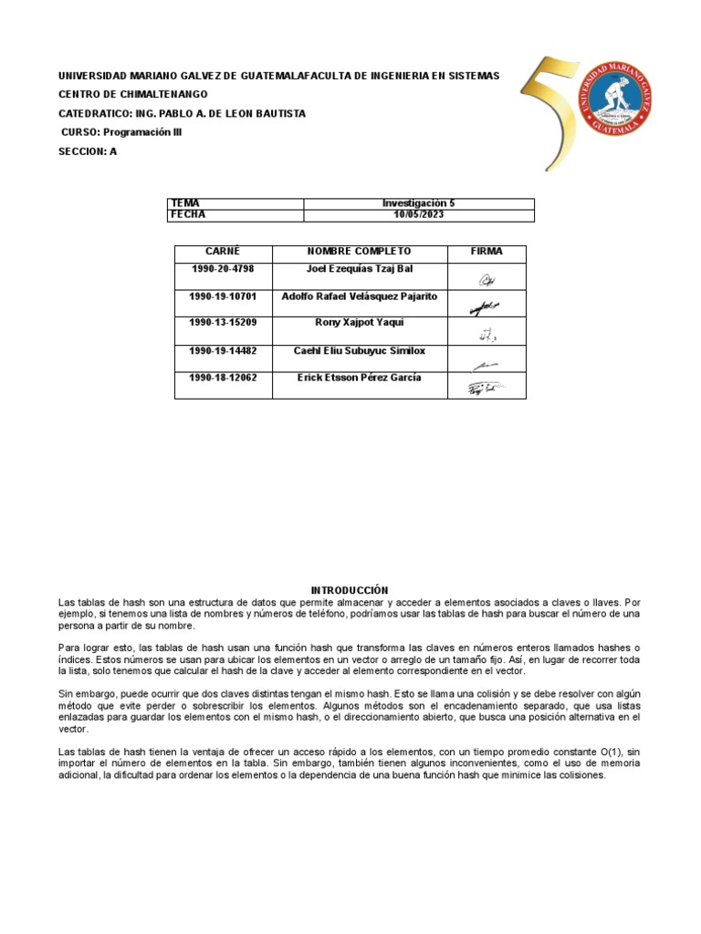 Estructura y Función de Tablas Hash | PDF | Datos | Informática