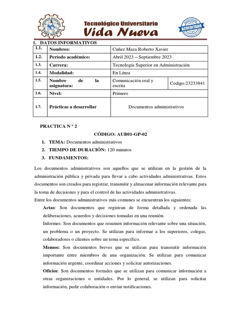 Documentos Administrativos (Guías) - 23233841 - Cuñez Maza Roberto ...