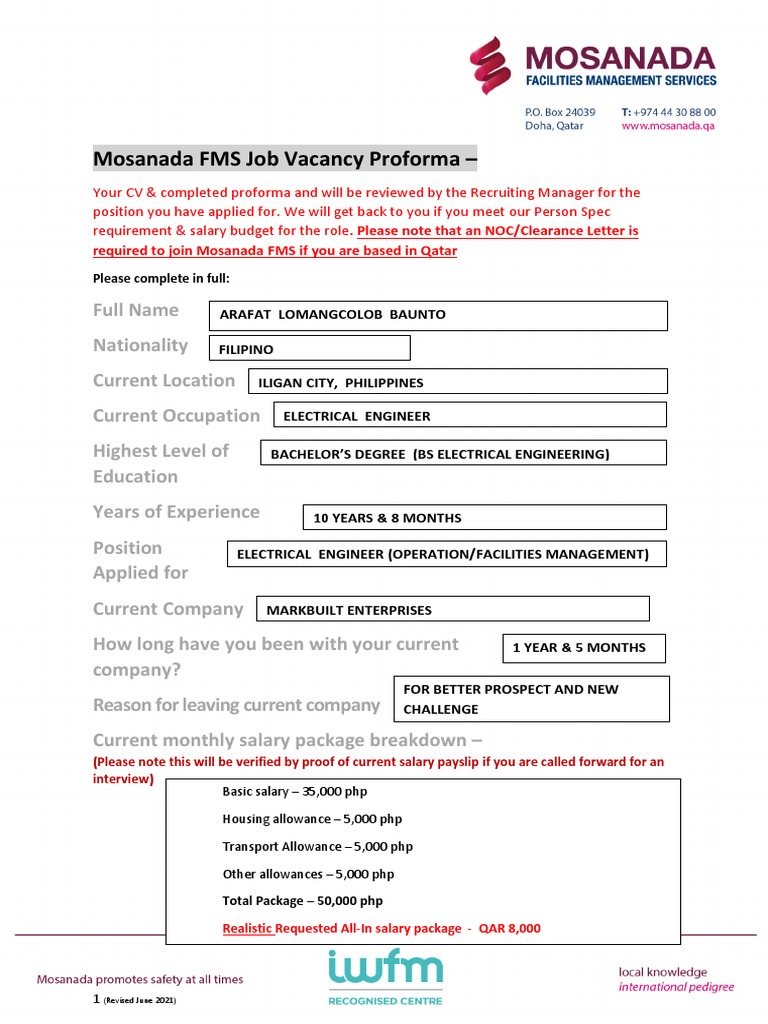 Mosanada FMS Job Application Form | PDF | Finance & Money Management