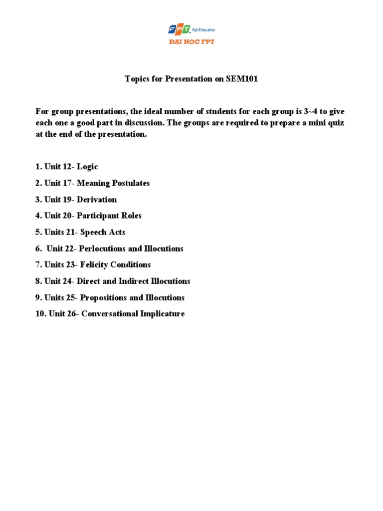 SEM101 - Topics For Presentations | PDF