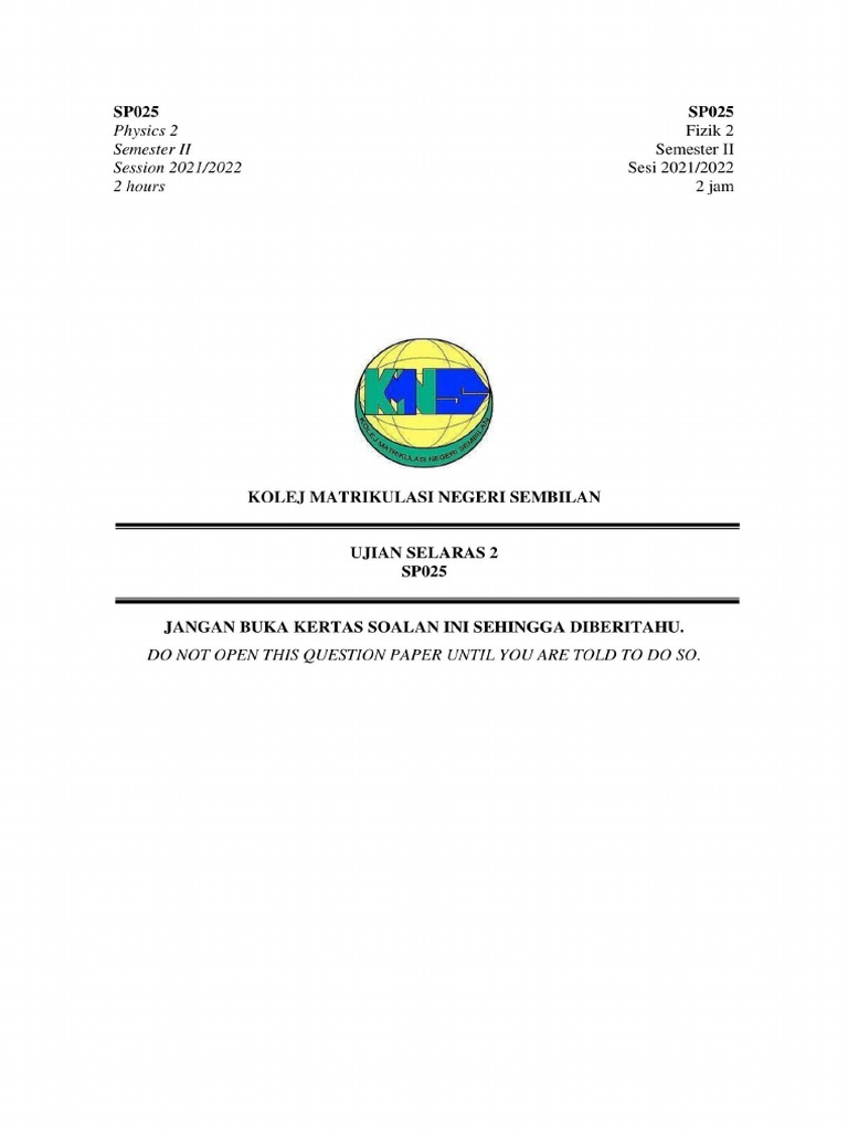 KMNS Question - UJIAN SELARAS 2 - SP025 | PDF