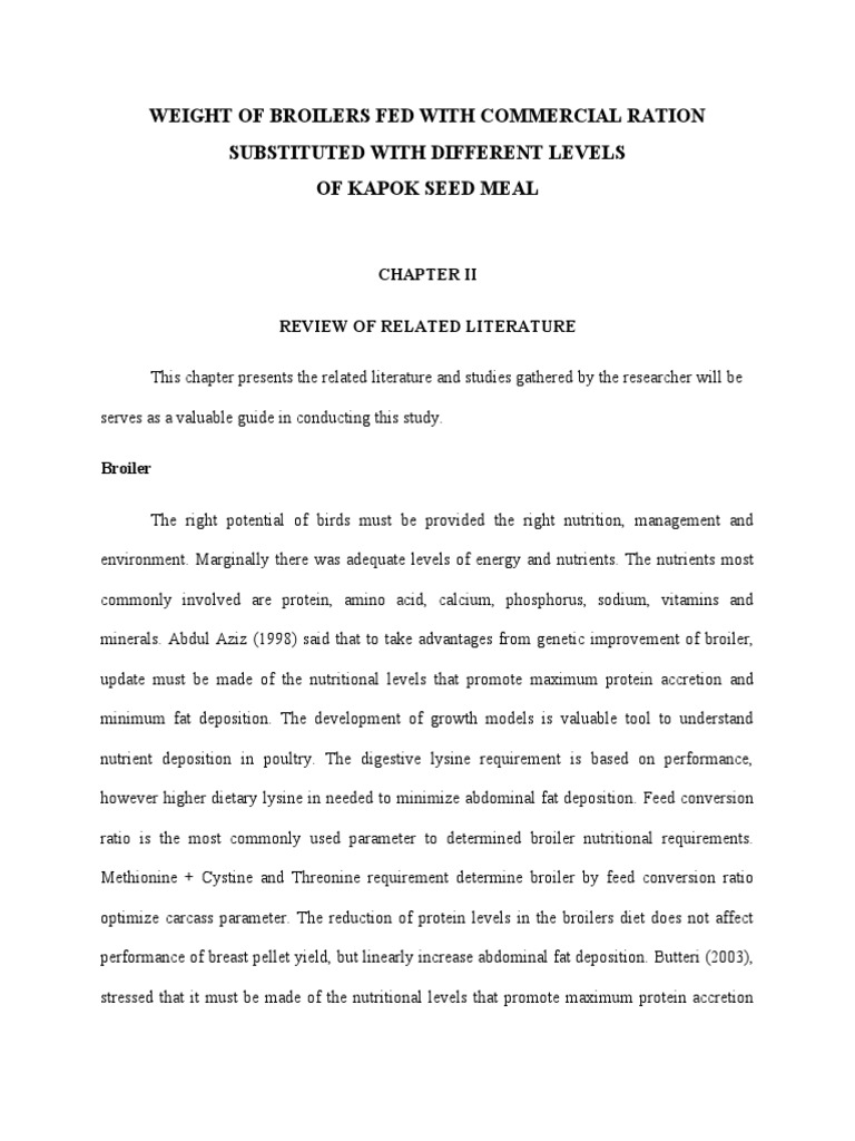WEIGHT OF BROILERS FED WITH COMMERCIAL Chapter 2 | PDF | Fat | Broiler