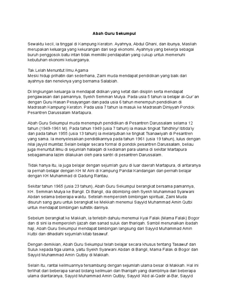 Biografi Abah Guru Sekumpul PDF | PDF