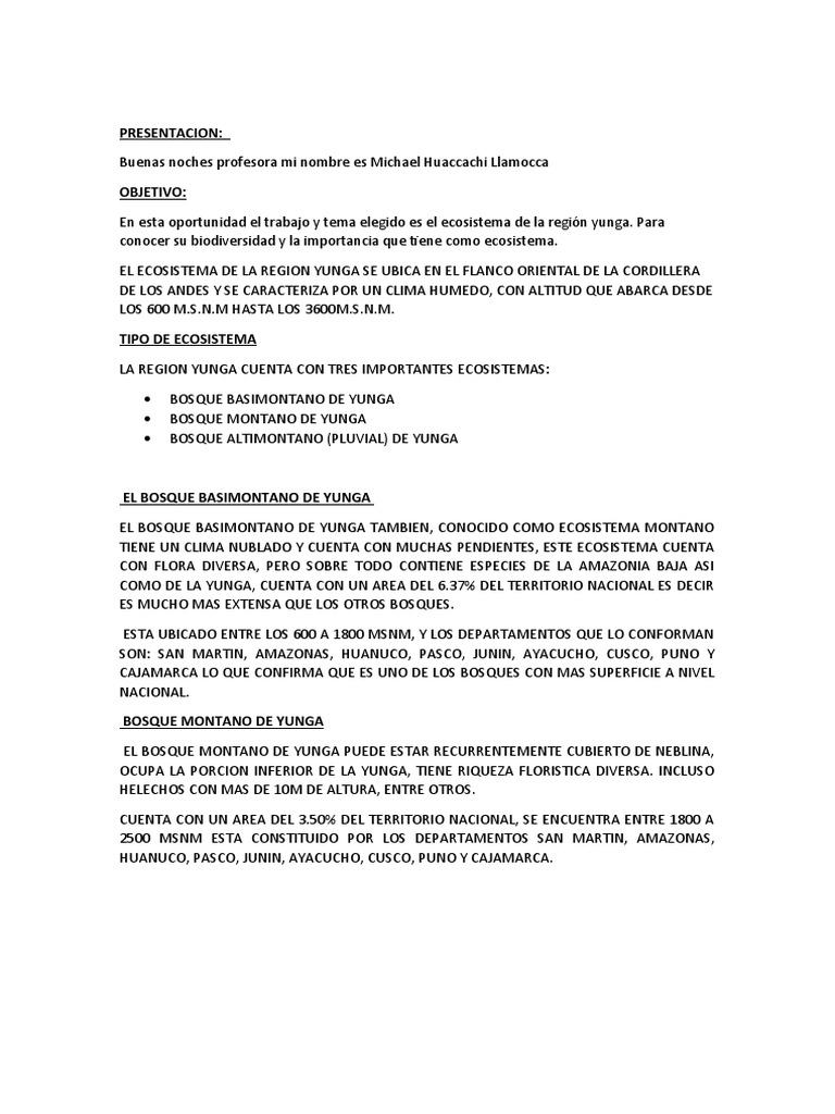 Ecosistema y Biodiversidad de la Yunga | PDF | Entorno natural ...