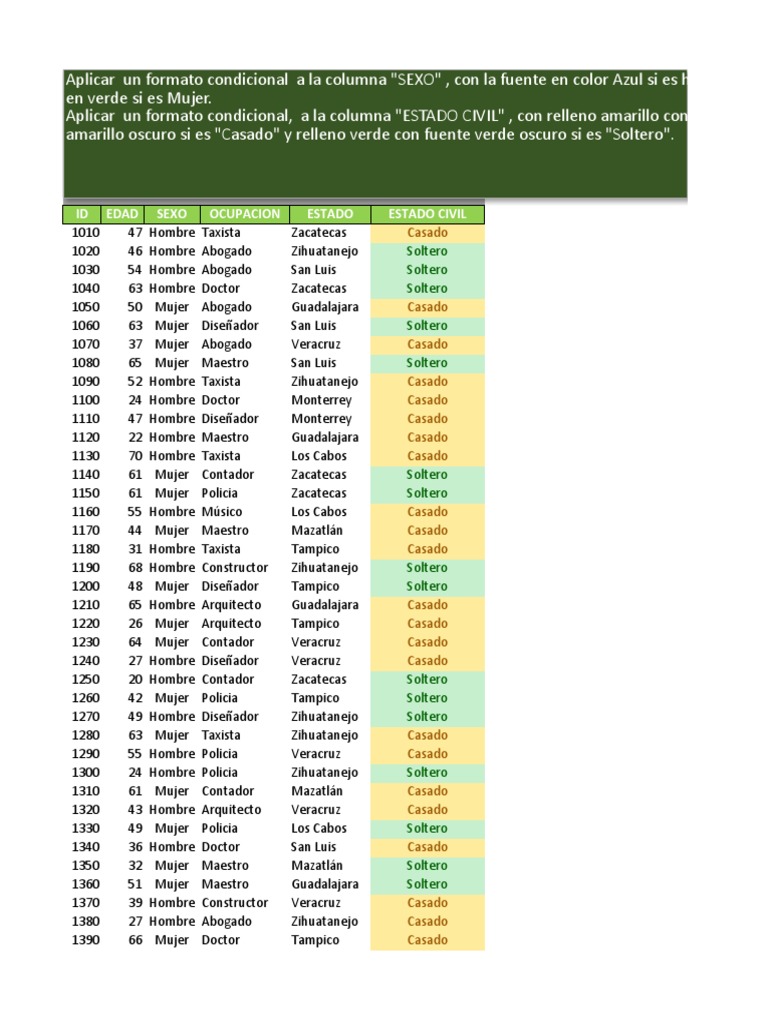 Ejercicios Formato Condicional y Nombres | PDF