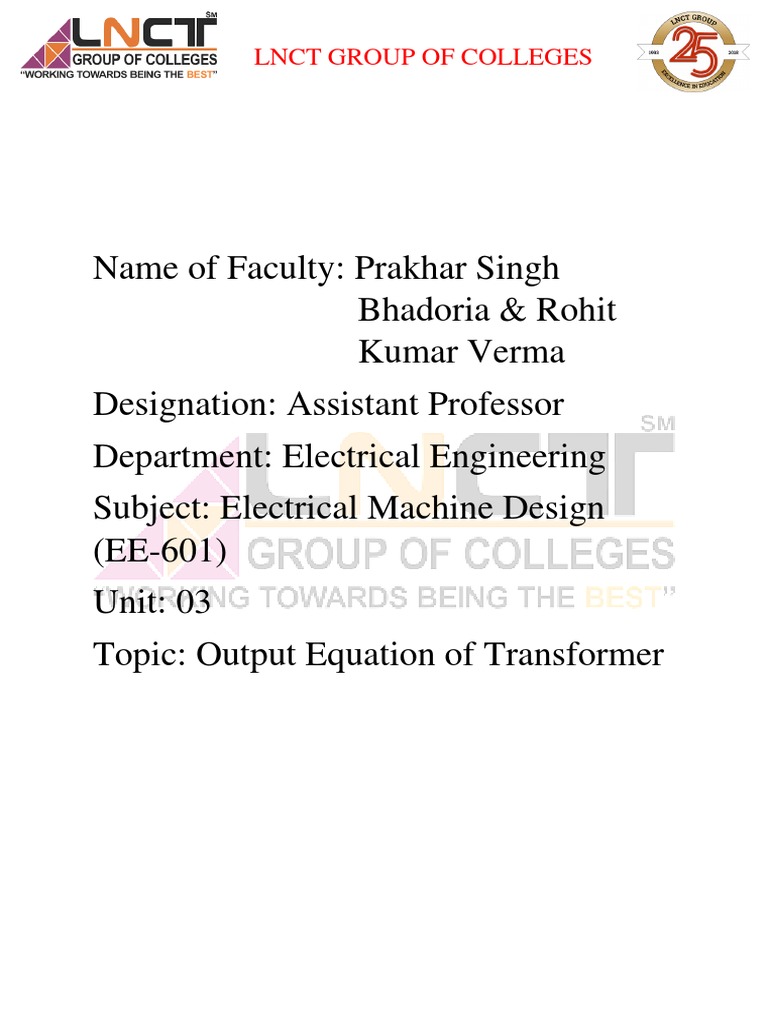 Electrical Machine Design (EE-601) PDF | PDF