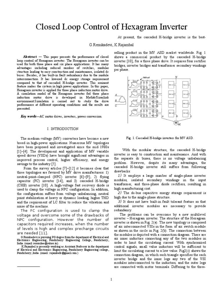Closed Loop Control of Hexagram Inverter: G.Renukadevi, K.Rajambal ...