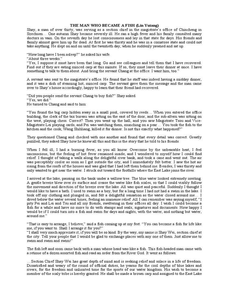 The Man Who Became a Fish: A Tale | PDF
