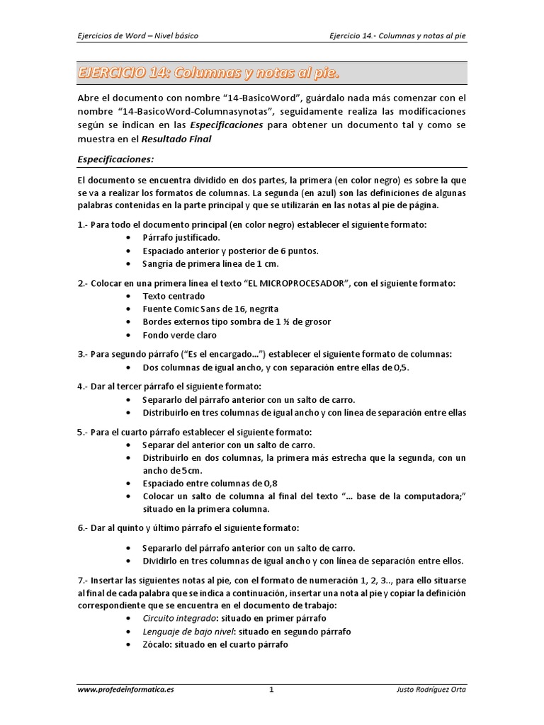 Ejercicios Word nivel básico columnas notas pie | PDF | Ciencias de la Computación | Informática
