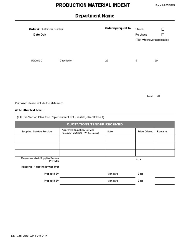 17 Production Material Indent | PDF